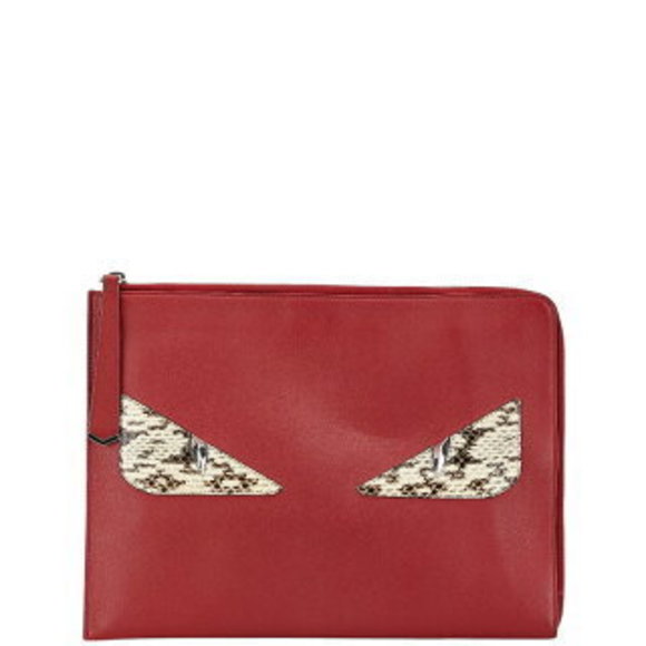 Fendi | Bags | Fendi Bugseye Monster Clutch Bag Red Leather Python | Poshmark